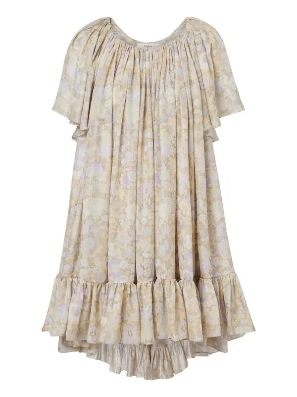Chloé Floral Ruffled Silk Charmeuse Minidress - Multicoloured