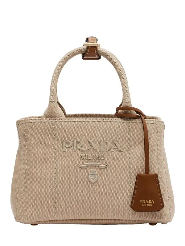 Prada Cotton Canvas Top Handle Bag - Beige