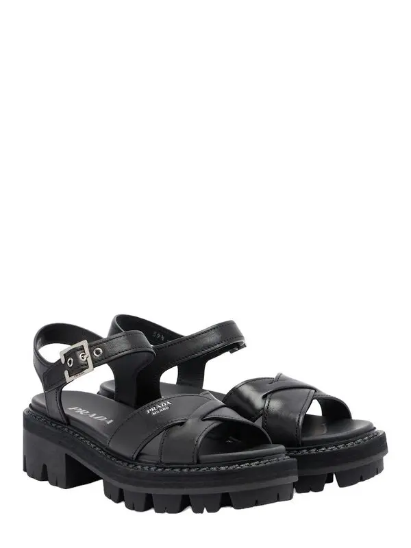 Prada Leather Buckled Sandals - Black