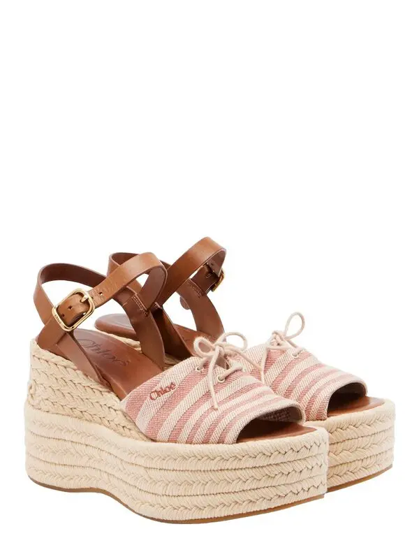 Chloé Striped Canvas Espadrille Wedge Sandals - Pink