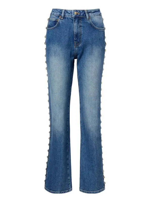 Simkhai Amelia Studded Straight Jeans - Blue