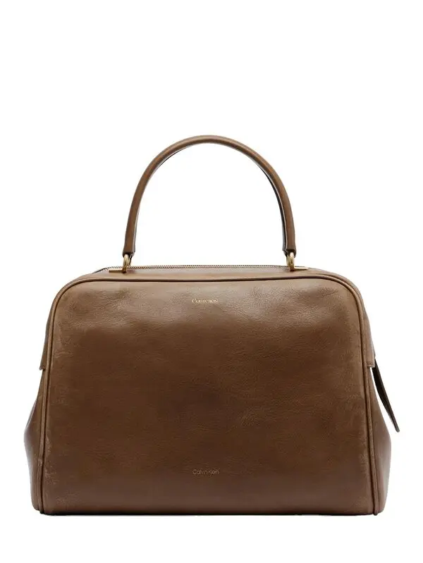 Calvin Klein America Medium Leather Bowling Bag - Brown