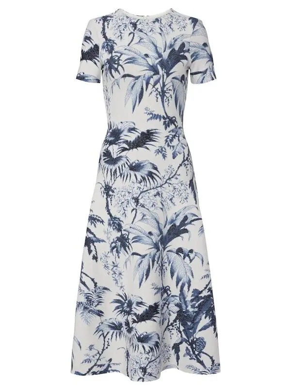 Oscar De La Renta Printed Cocktail Dress - Blue