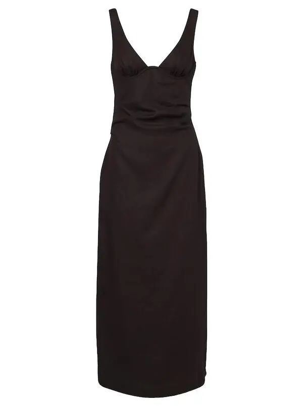 SIR. Draped Linen Midi Dress - Brown