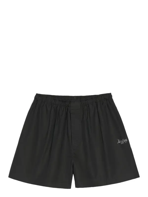 Balenciaga Relaxed Fit Cotton Poplin Shorts With Artwork Detail - Black