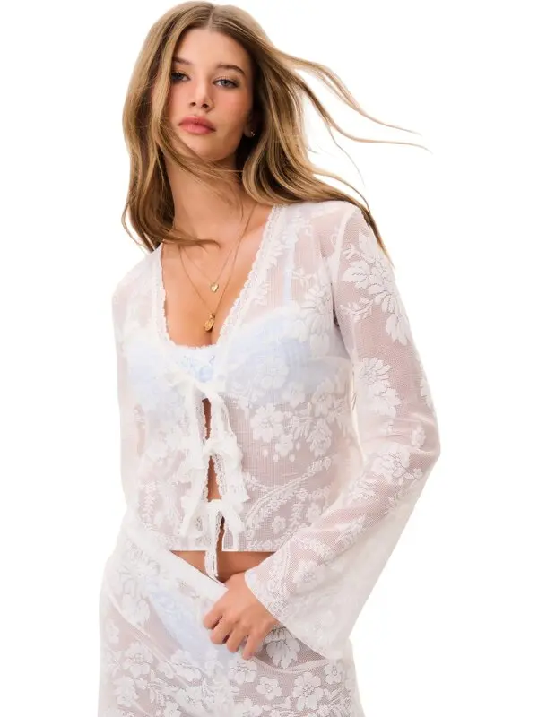 LoveShackFancy Stacellea Sheer Lace Top - White