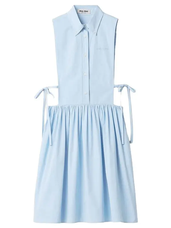 Miu Miu Cotton Poplin Dress With Side Bows - Blue