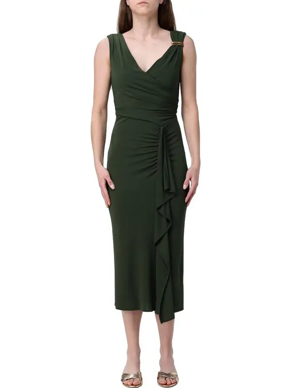 Max Mara Sleeveless V-neck Midi Dress With Draping - Kaki