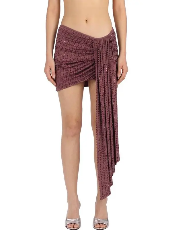 VENUJA Embellished Draped Skirt - Burgundy