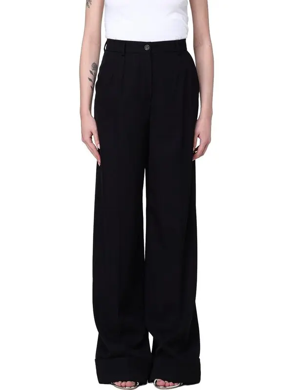 Dolce & Gabbana Virgin Wool Wide Leg Trousers - Black
