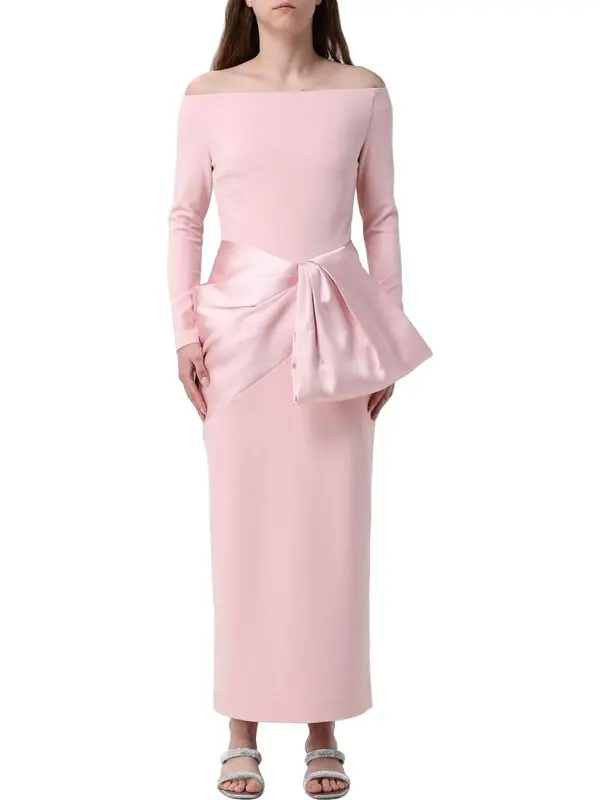 Solace London Off-the-shoulder Long Sleeve Gown With Bow Detail - Pink