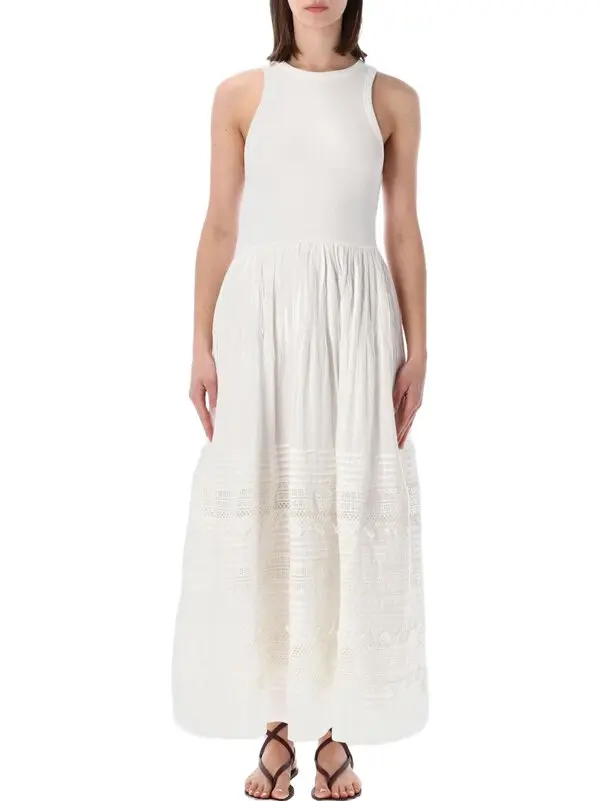 Polo Ralph Lauren Ribbed Bodice Maxi Dress With Lace Details - White