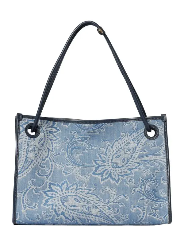 Etro Eyes Cotton Denim Bag With Paisley Jacquard - Gnawed Blue