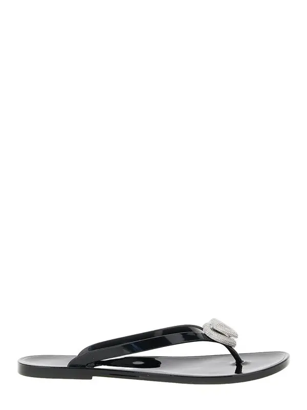 Mach & Mach Embellished Heart Flip Flop Sandals - Black