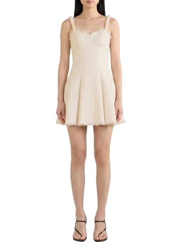 Balmain Textured Mini Dress With Frayed Trim - White