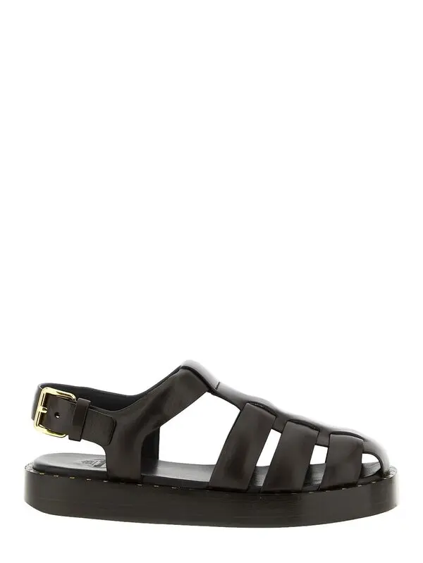 Church's Leather Sandals With Perforated Design And Adjustable Ankle Strap - Brown
