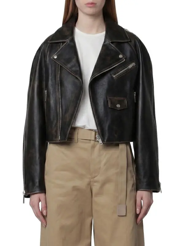 HALFBOY Cropped Leather Biker Jacket - Brown