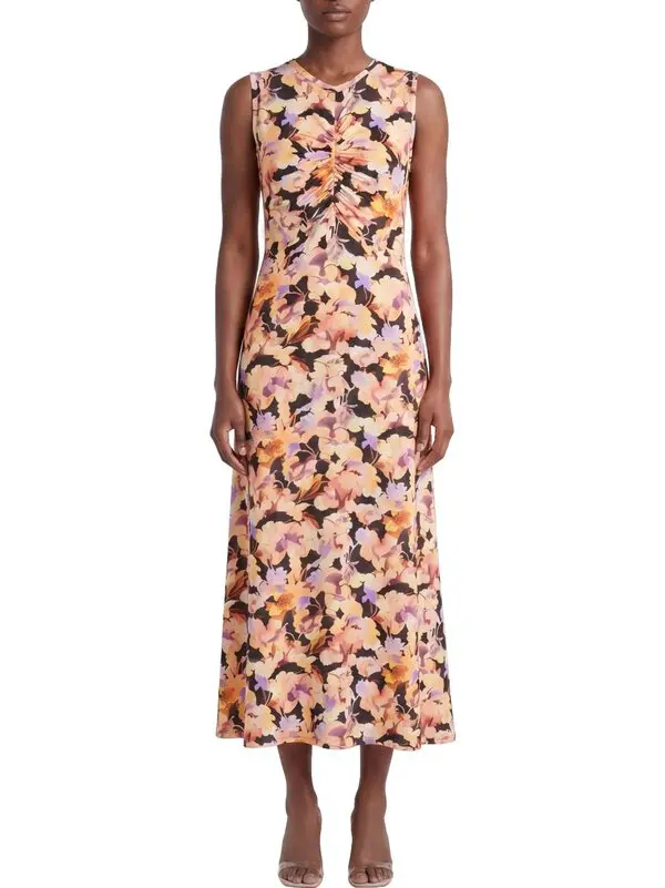 Ulla Johnson Floral Print Ruched Maxi Dress - Yellow