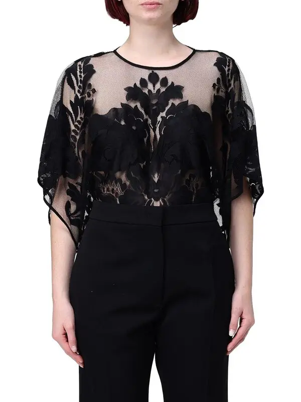 Norma Kamali Floral Mesh Top - Black