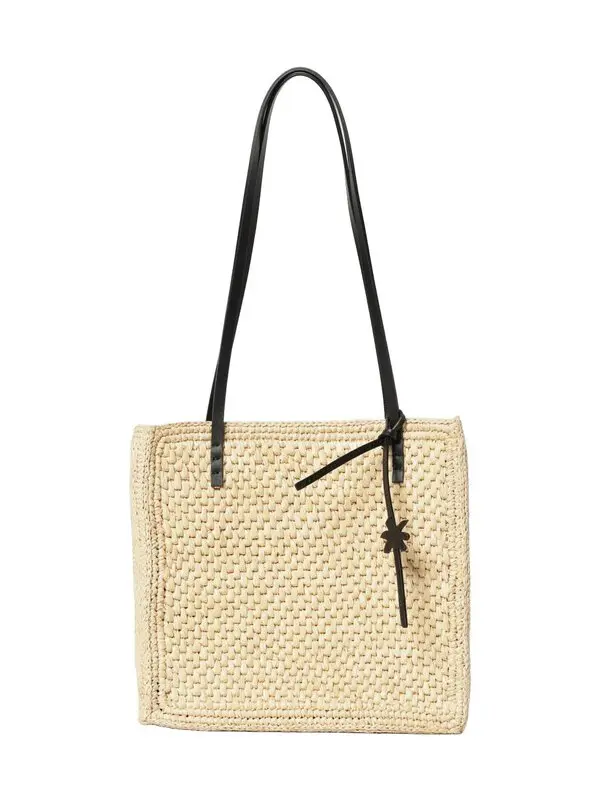 Manebí Raffia Tote Bag With Leather Straps - Beige