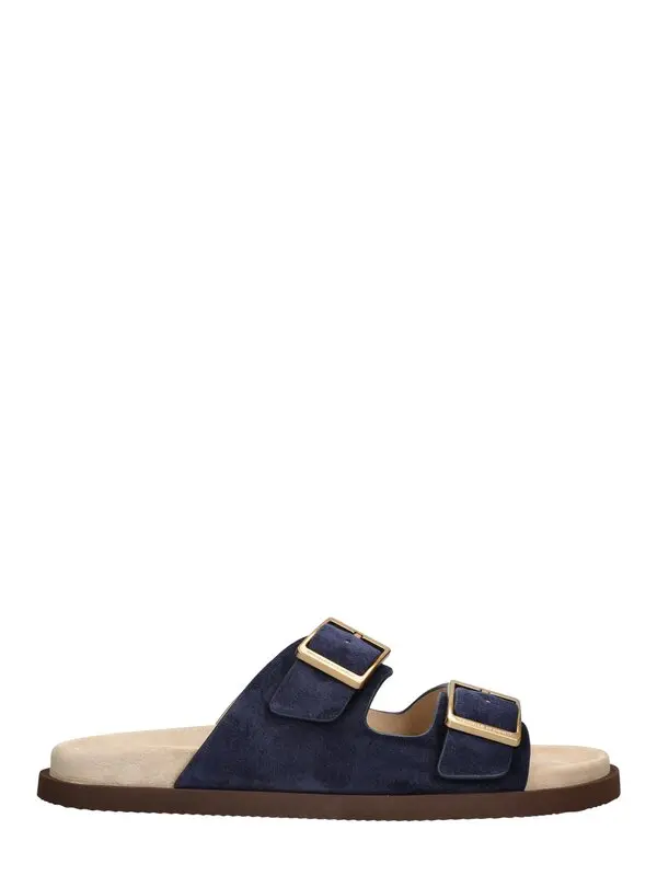 Brunello Cucinelli Suede Buckle Detail Sandals - Navy