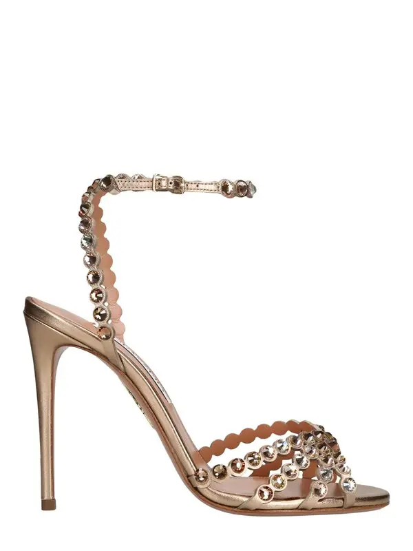 AQUAZZURA Leather Tequila Embellished Stiletto Sandals - Brown