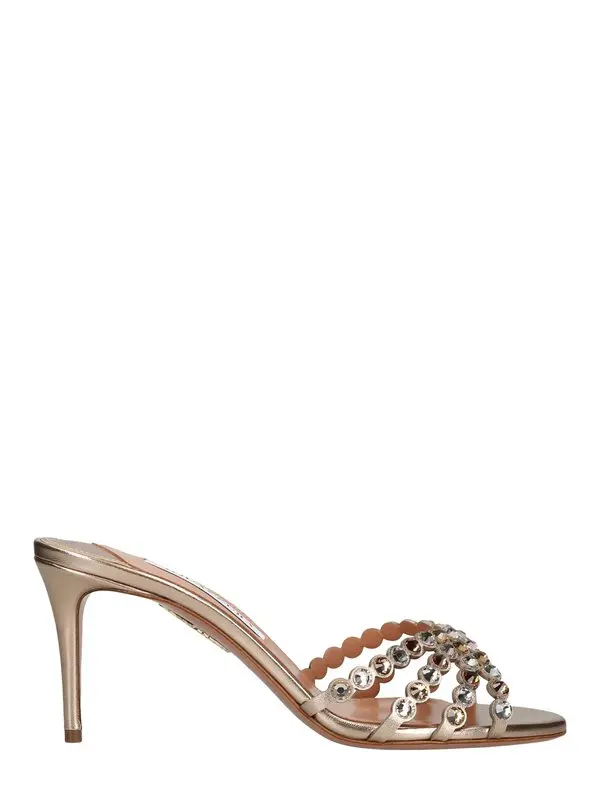 AQUAZZURA Metallic Leather Embellished Tequila Mules 75 - Brown
