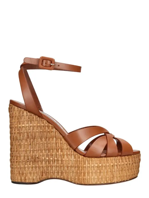 AQUAZZURA Leather Copacabana Wedge Sandals With Ankle Buckle - Brown