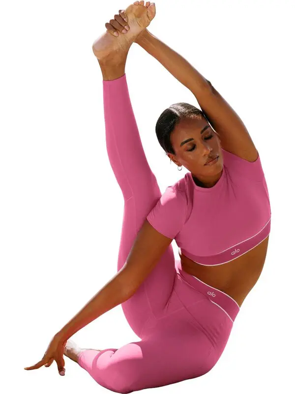 Alo Yoga Softsculpt Amp It Up Short Sleeve Bra - Paradise Pink