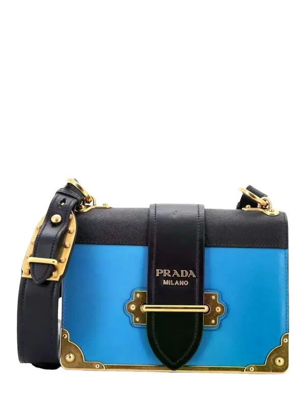 Prada Cahier Small Crossbody Bag In Leather And Saffiano Leather - Blue