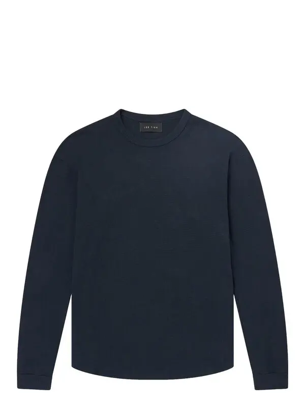 LES TIEN Waffle-knit Cotton-blend Thermal T-shirt - Black