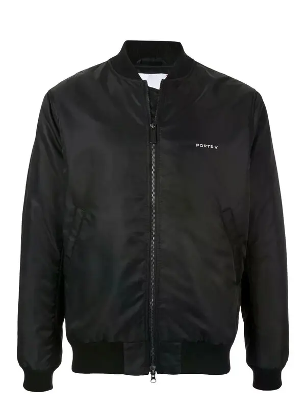 PORTS V Slogan Bomber Jacket - Black