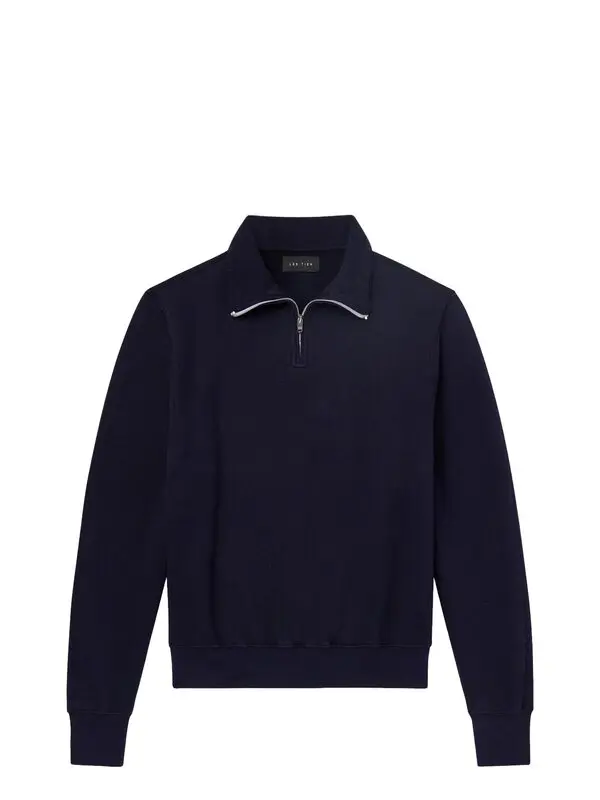 LES TIEN Yacht Garment-dyed Cotton-jersey Half-zip Sweatshirt - Blue
