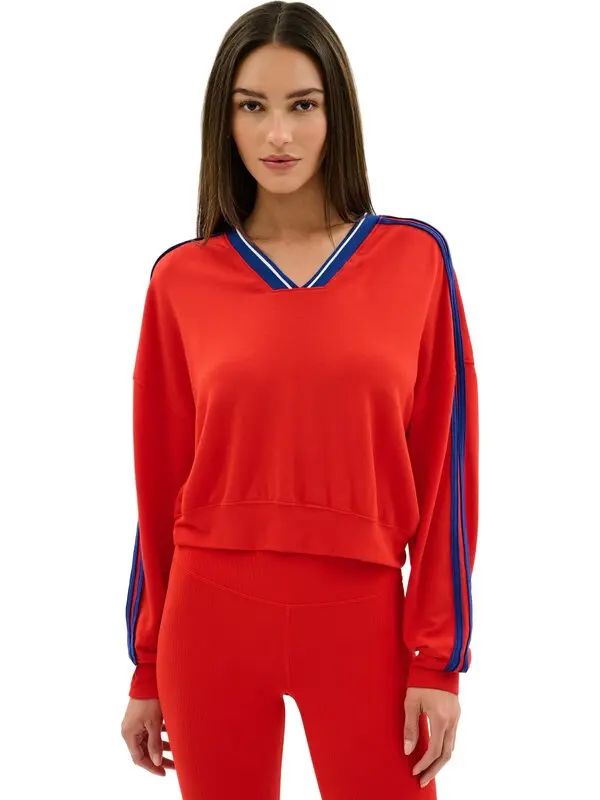 Splits59 Ellie Fleece V-neck Sweater - Lotus Red/cobalt