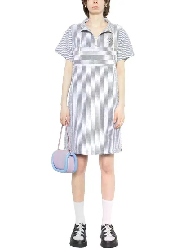 AGNES B. Seersucker Half-zip Mini Dress - Blue