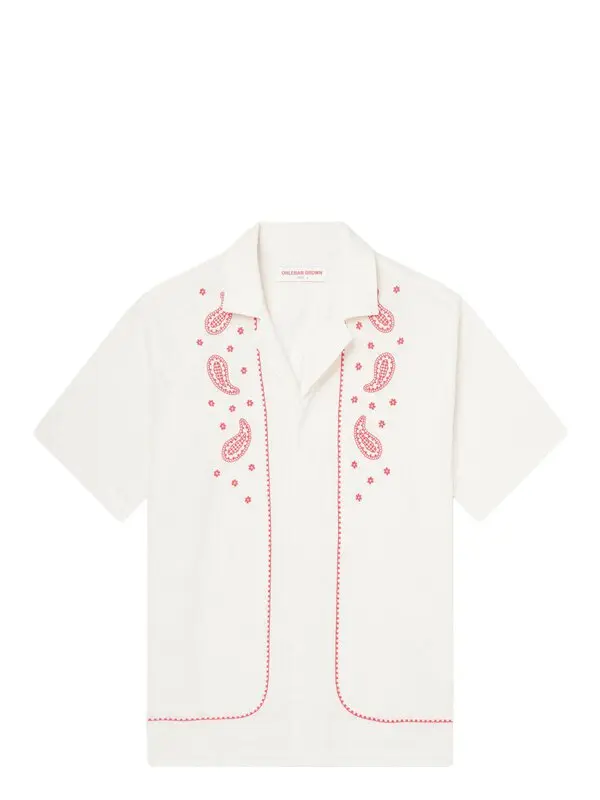Orlebar Brown Maitan Camp-collar Embroidered Cotton Shirt - Neutrals