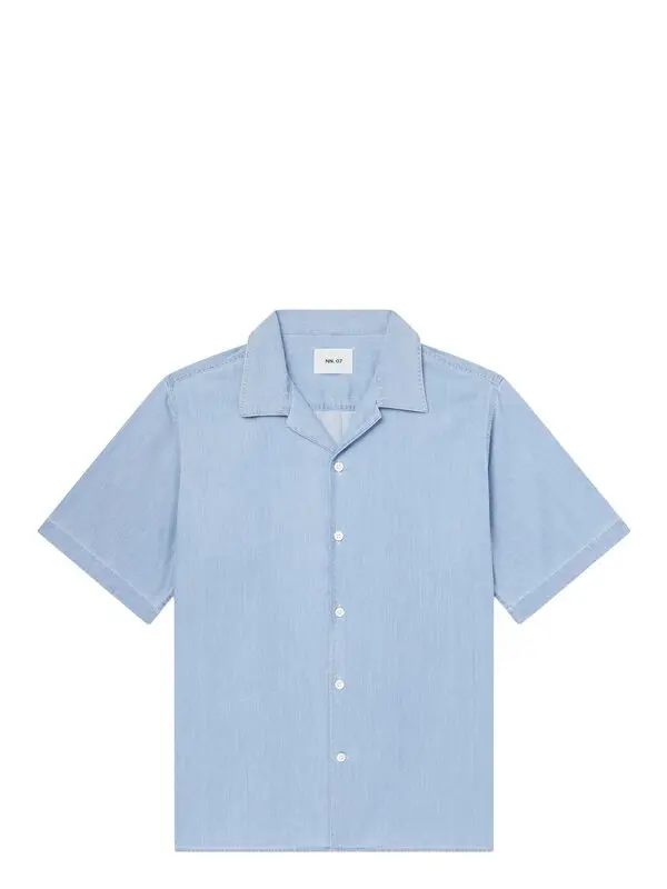 Nn07 Julio Ss 5765 Camp-collar Cotton Chambray Shirt - Blue