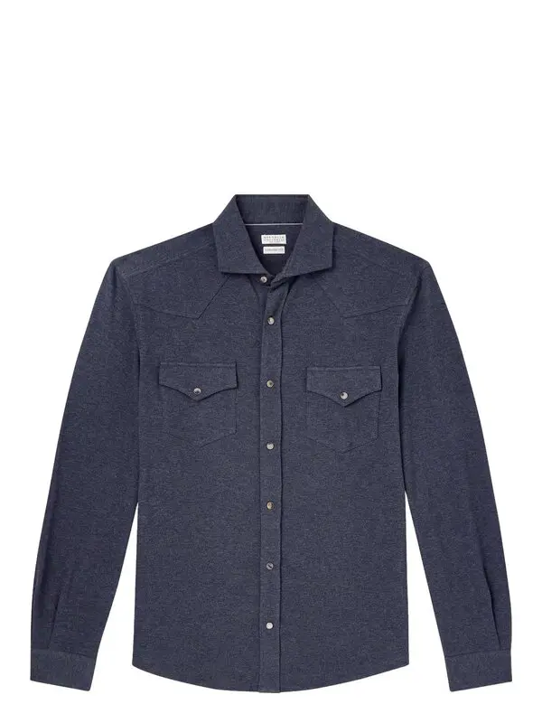 Brunello Cucinelli Honeycomb-knit Cotton Shirt - Gray