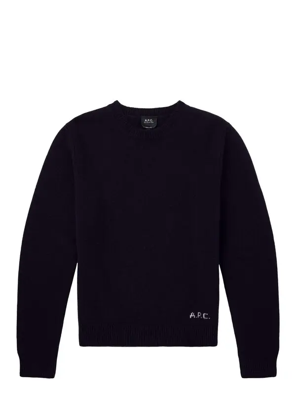A.p.c. Wool Intarsia Logo Sweater - Navy