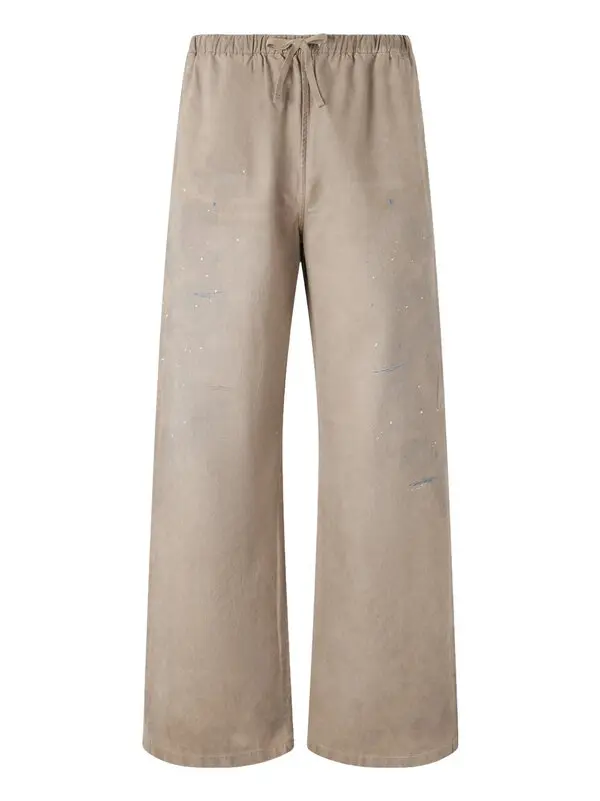 Acne Studios Wide-leg Paint-splattered Cotton-twill Trousers - Brown