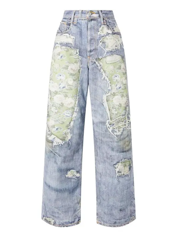 Acne Studios 1981 Denim Rose Printed Cotton Wide-leg Jeans - Blue