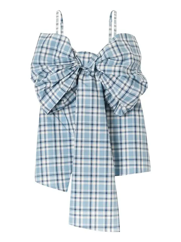 Acne Studios Tanessa Checked Cotton Blouse With Bow Detail - Blue
