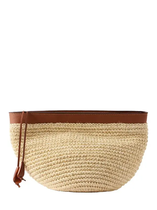 HUNTING SEASON Raffia Clutch With Leather Trim - Neutrals
