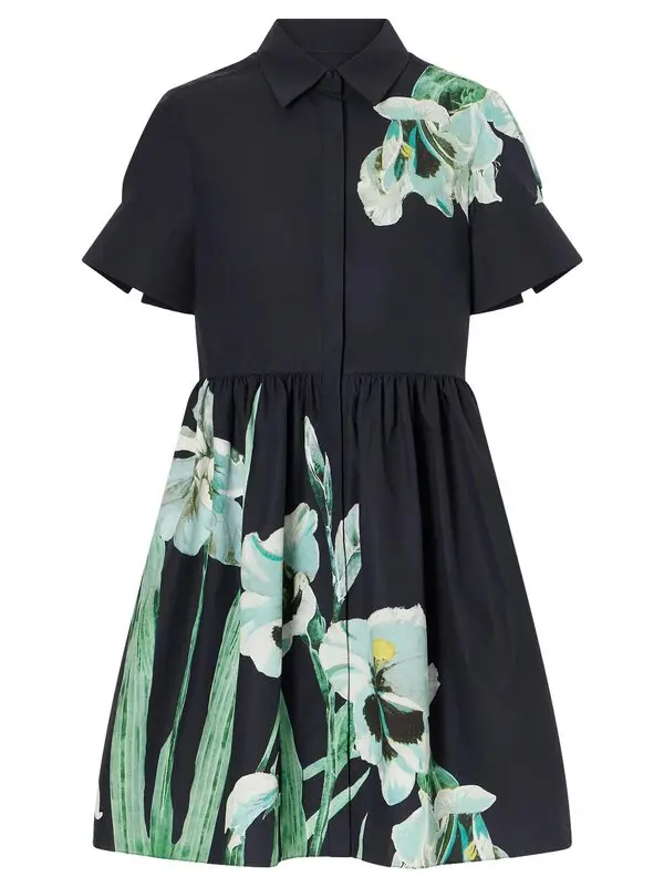 Erdem Floral Print Cotton-blend Poplin Mini Dress - Blue