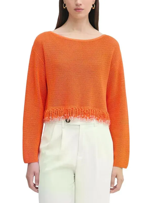 Patrizia Pepe Beaded Fringe-trim Mesh Top - Orange