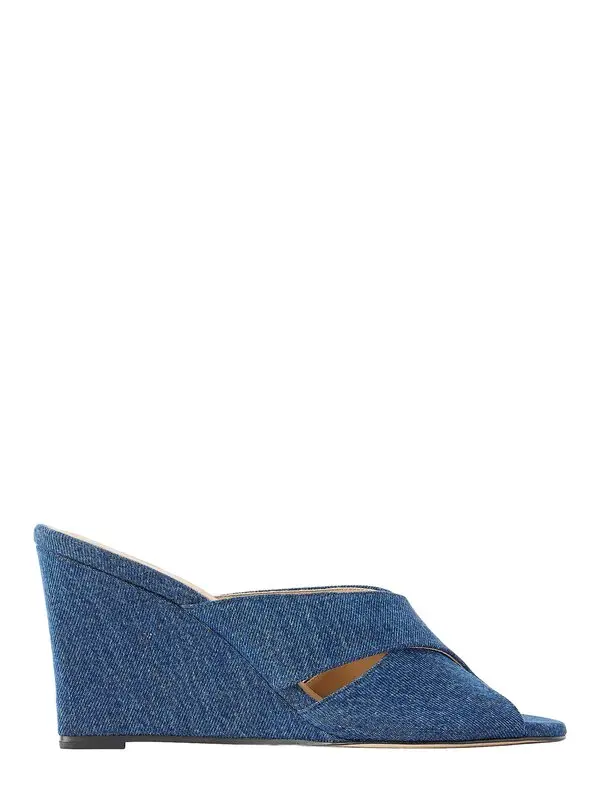 JAMIE HALLER The Rose Denim Wedge Sandals - Mid Denim
