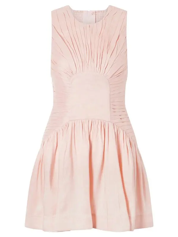 Aje Medea Gathered Linen-blend Mini Dress - Pink