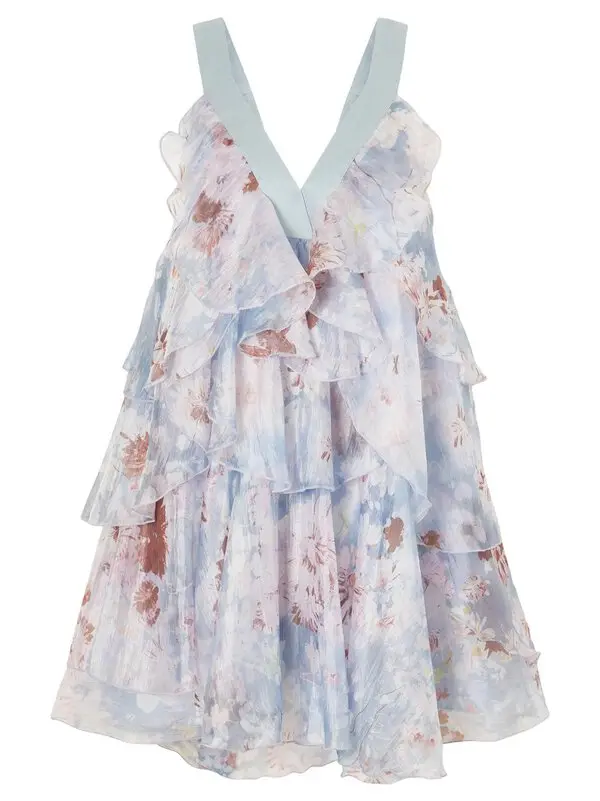 Aje Athena Floral-print Organza Ruffled Mini Dress - Purple