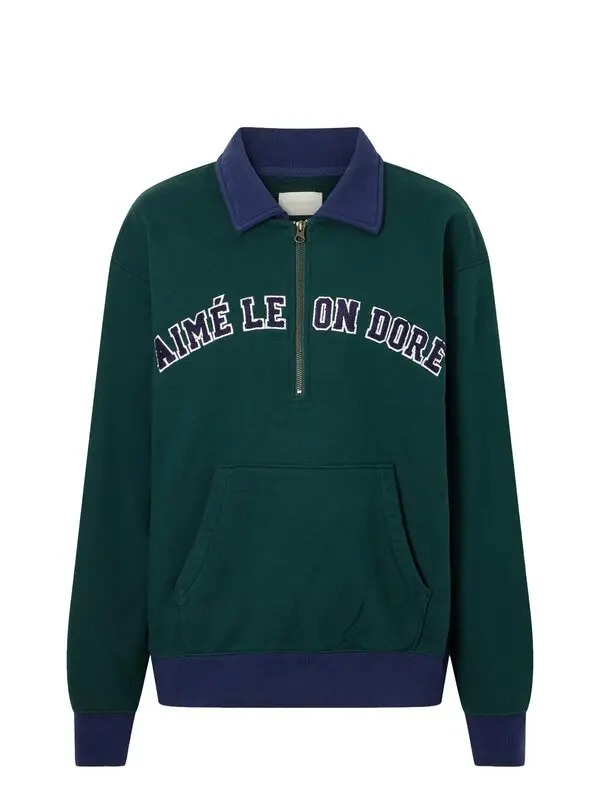 Aimé Leon Dore Logo Embroidered Cotton Half-zip Sweatshirt - Green