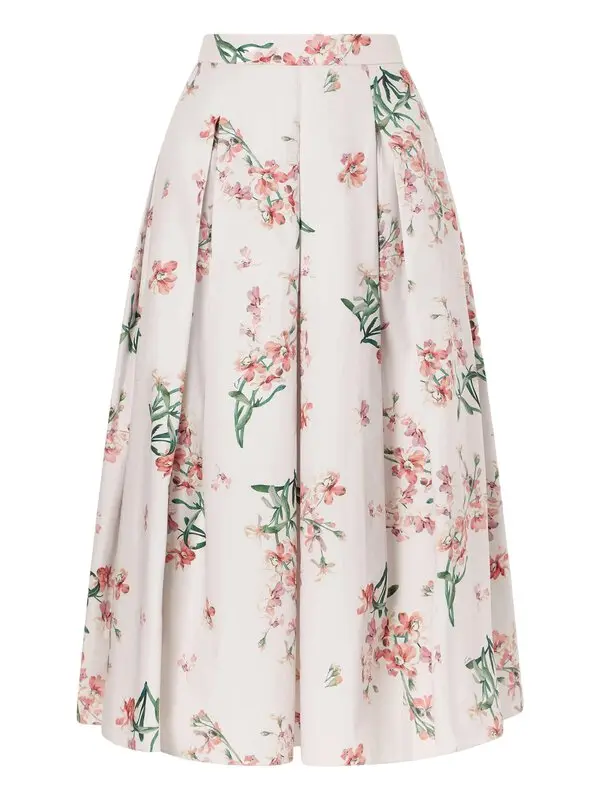 Erdem Pleated Floral-print Cotton-poplin Midi Skirt - White